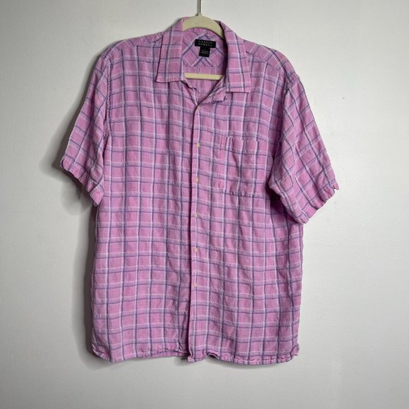 Harold's | Shirts | Harold Powell Pink Embroidered Plaid Short Sleeve ...